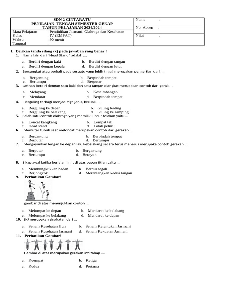 Soal PTS 2 PJOK Kelas 4 K13 | PDF
