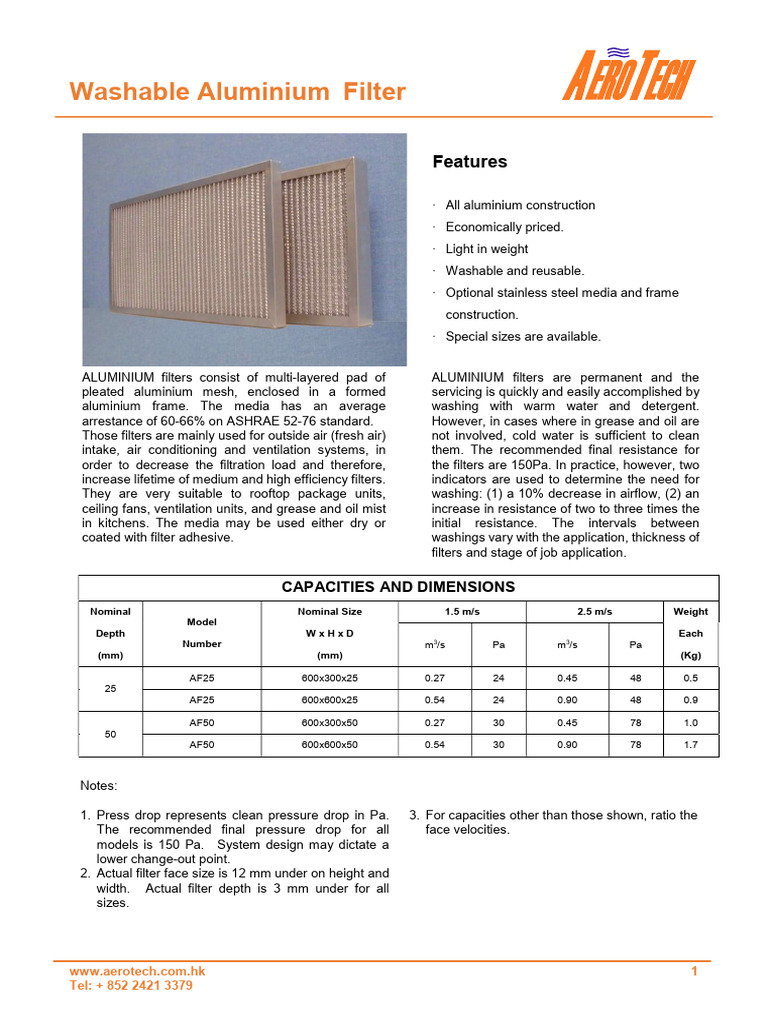 Washable Aluminium Filter - v20170801 | PDF | Ventilation (Architecture ...
