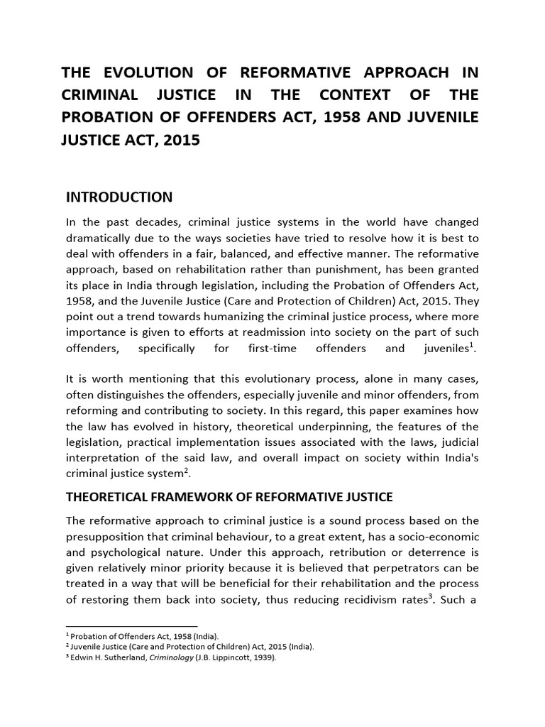 The Evolution of Reformative Approach in Criminal Justice in The (1) (1 ...