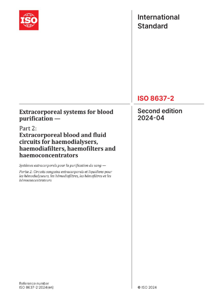 ISO 8637-2-2024 Extracorporeal Systems For Blood Purification - Part 2 ...