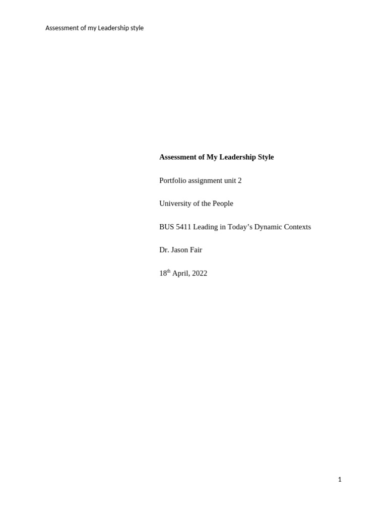 Portfolio Assignment Unit 2 | PDF | Leadership | Psychology