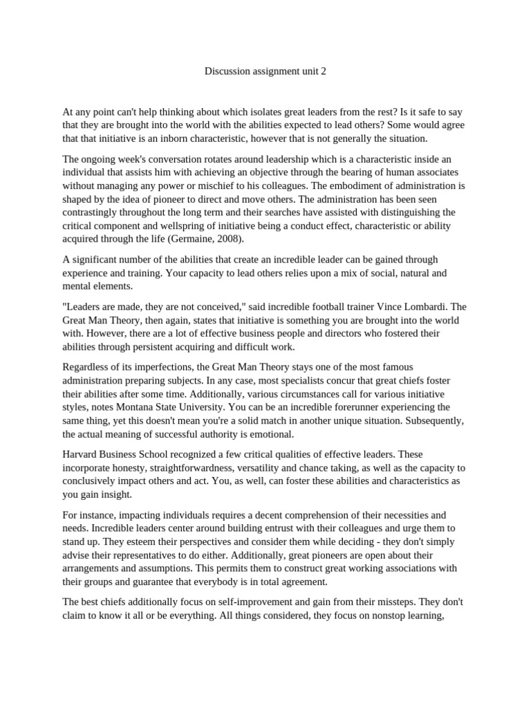 Discussion Assignment Unit 2 | PDF | Leadership | Cognitive Science