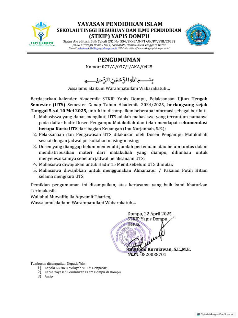 PENGUMUMAN UTS Genap 2025 | PDF