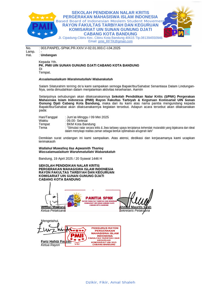 SPNK - 003 - Undangan PK Pmii Uin | PDF