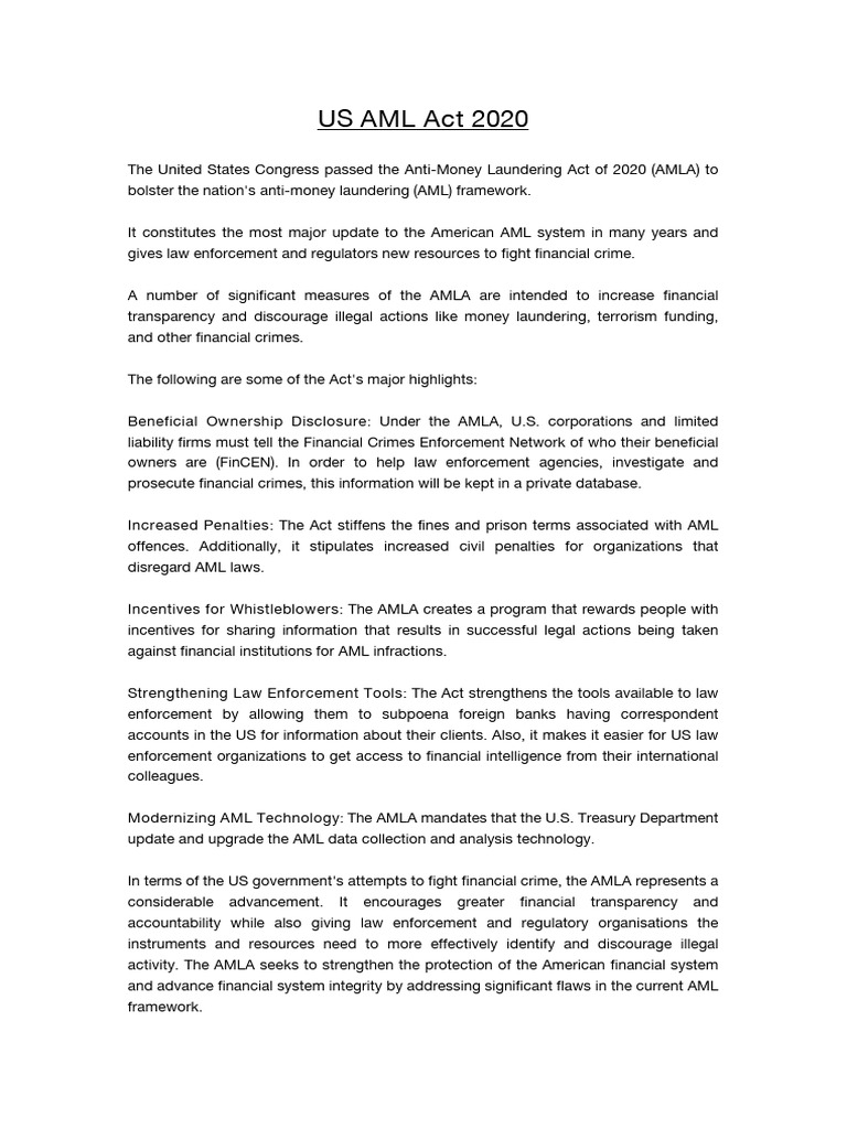 US Anti-Money Laundering Act 2020 | PDF