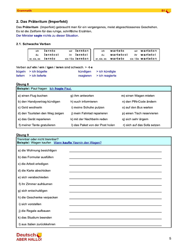 Hausaufgabe Präteritum ! | PDF