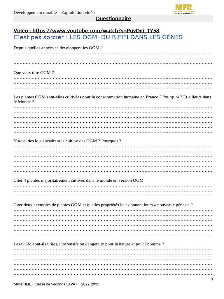 Questionnaire CPS OGM | PDF