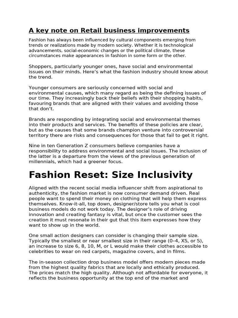 A Key Note On Retail Business Improvements | PDF | Supply Chain | Fashion