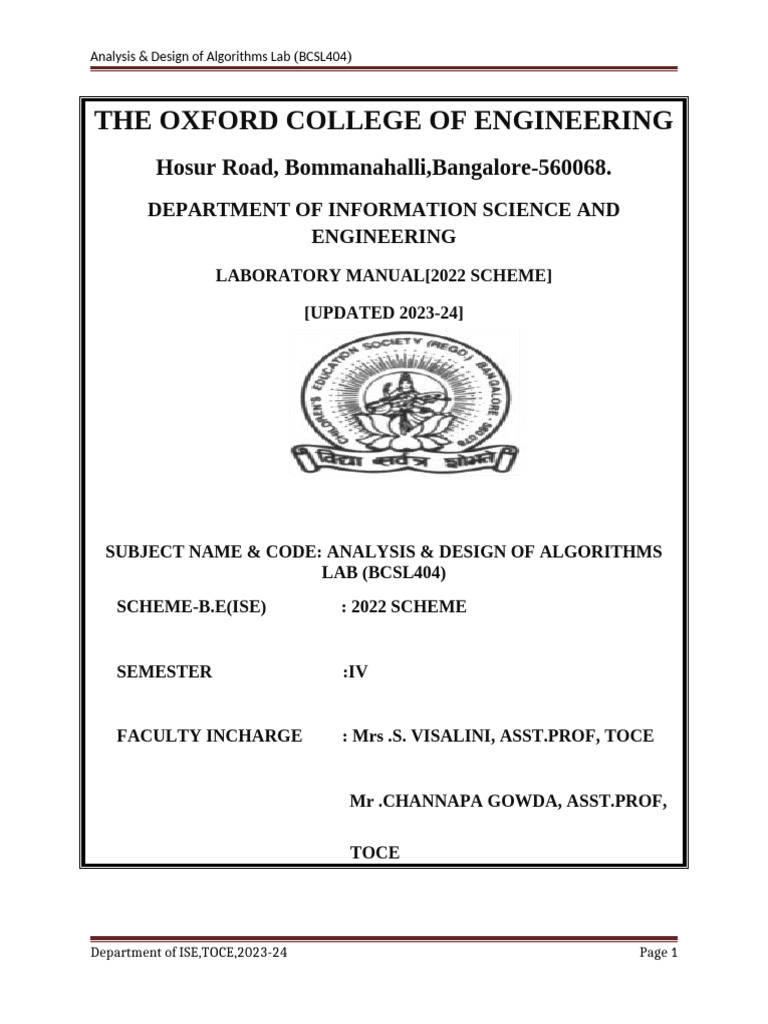 ADA Lab Manual Updated 2023-24 | PDF | Theoretical Computer Science | Graph Theory