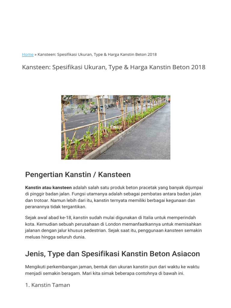 Spesifikasi dan Harga Kanstin Beton 2018 | PDF