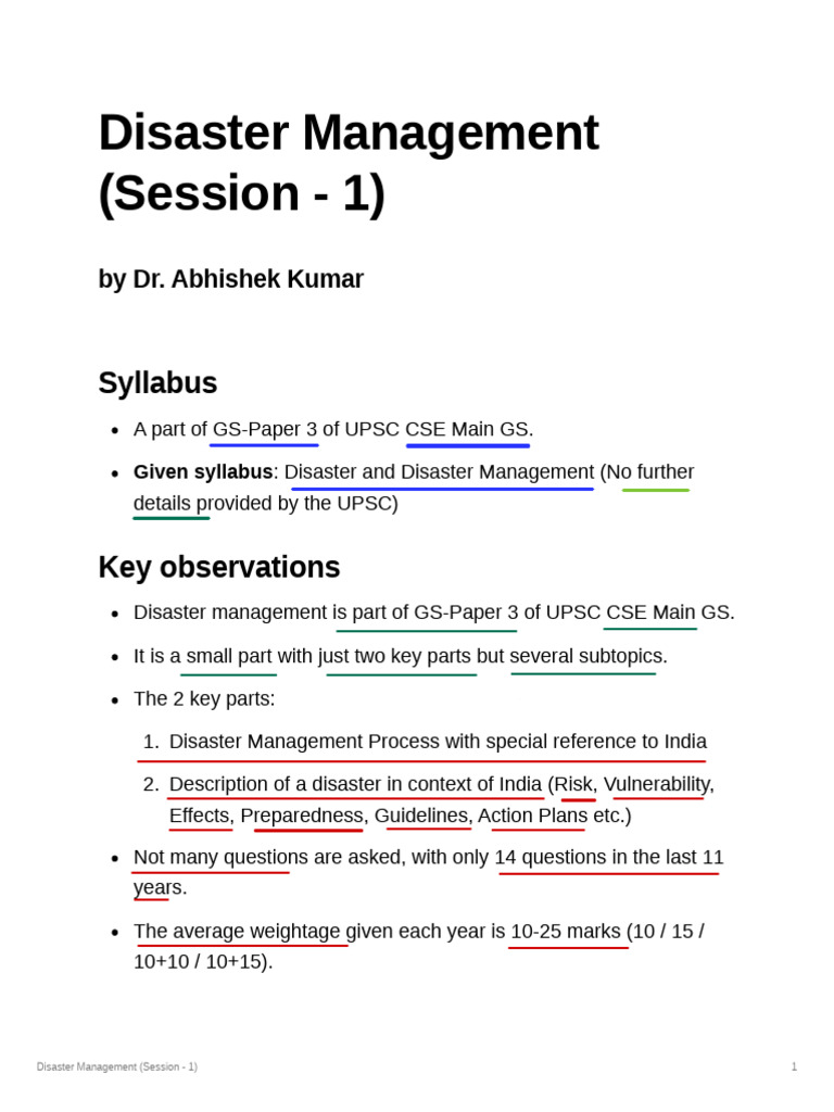 Disaster Management by DR Abhishek Sir Disaster Management | PDF ...
