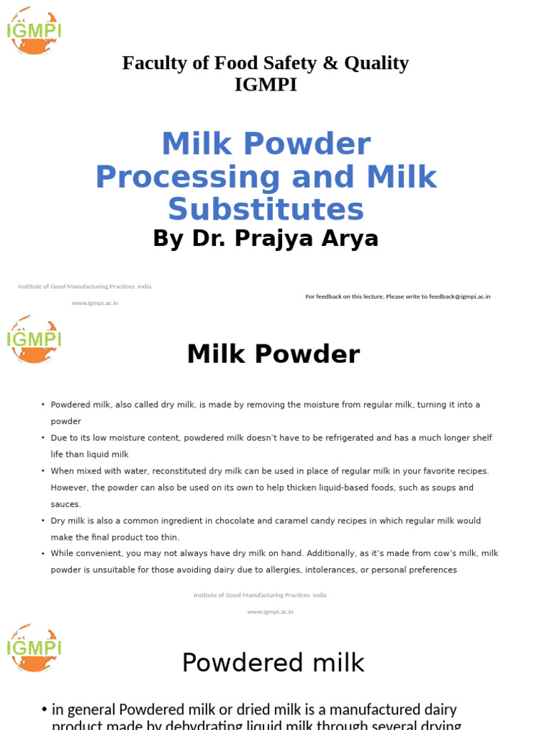 Milk Powder Processing Overview | PDF | Milk | Powdered Milk