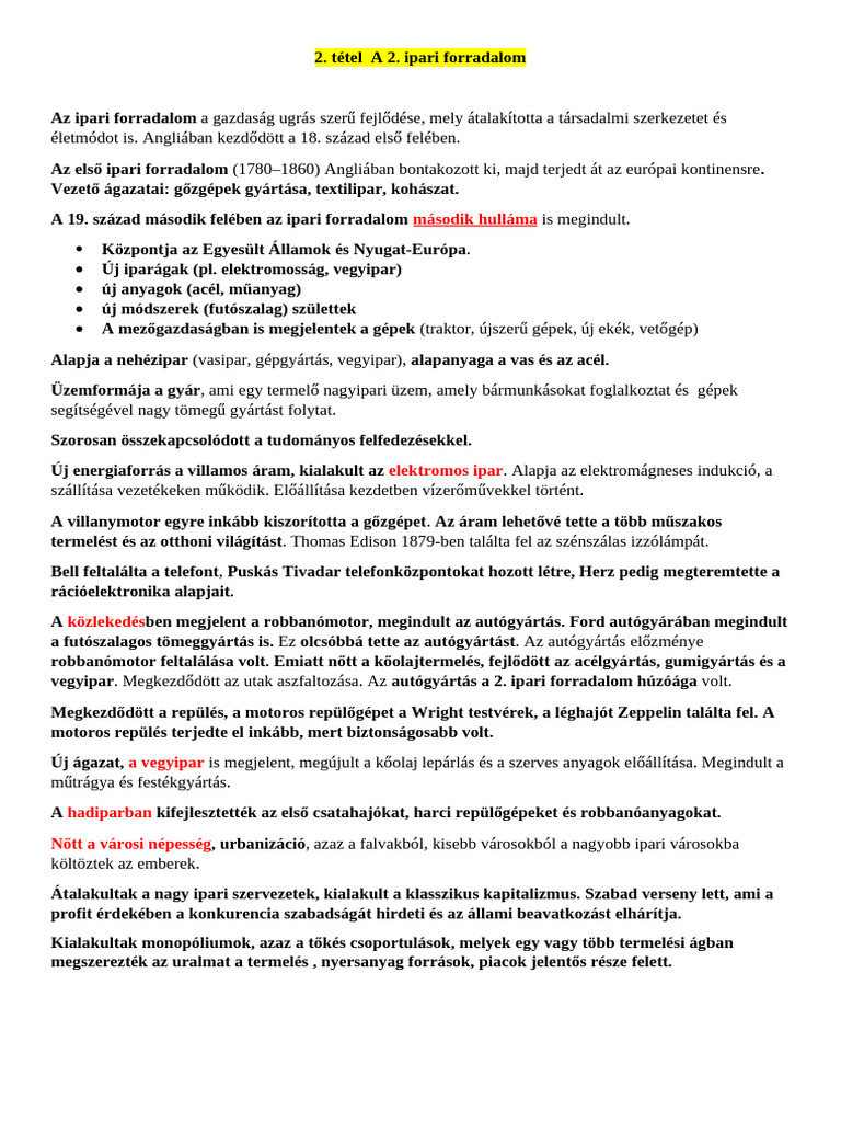 Tétel Ipari Forradalom | PDF
