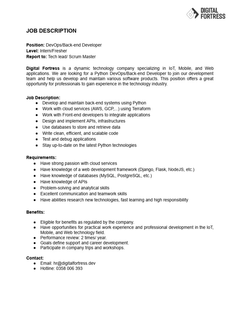 (DF) JD - DevOps - Backend Developer (Intern - Fresher) | PDF