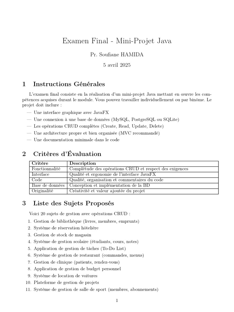 Guide_Exam_JAVA | PDF | Java (Langage de programmation) | Application