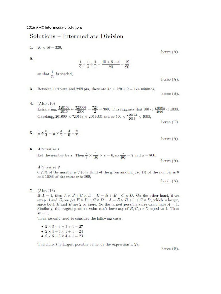 2016 AMC Intermediate Solutions | PDF
