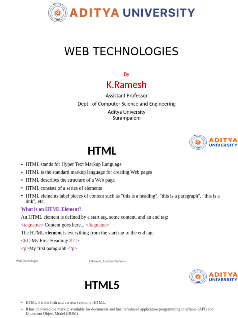 WebTechnologies UNIT1 | PDF | Html Element | Html