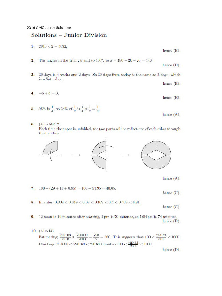 2016 AMC Junior Solutions | PDF