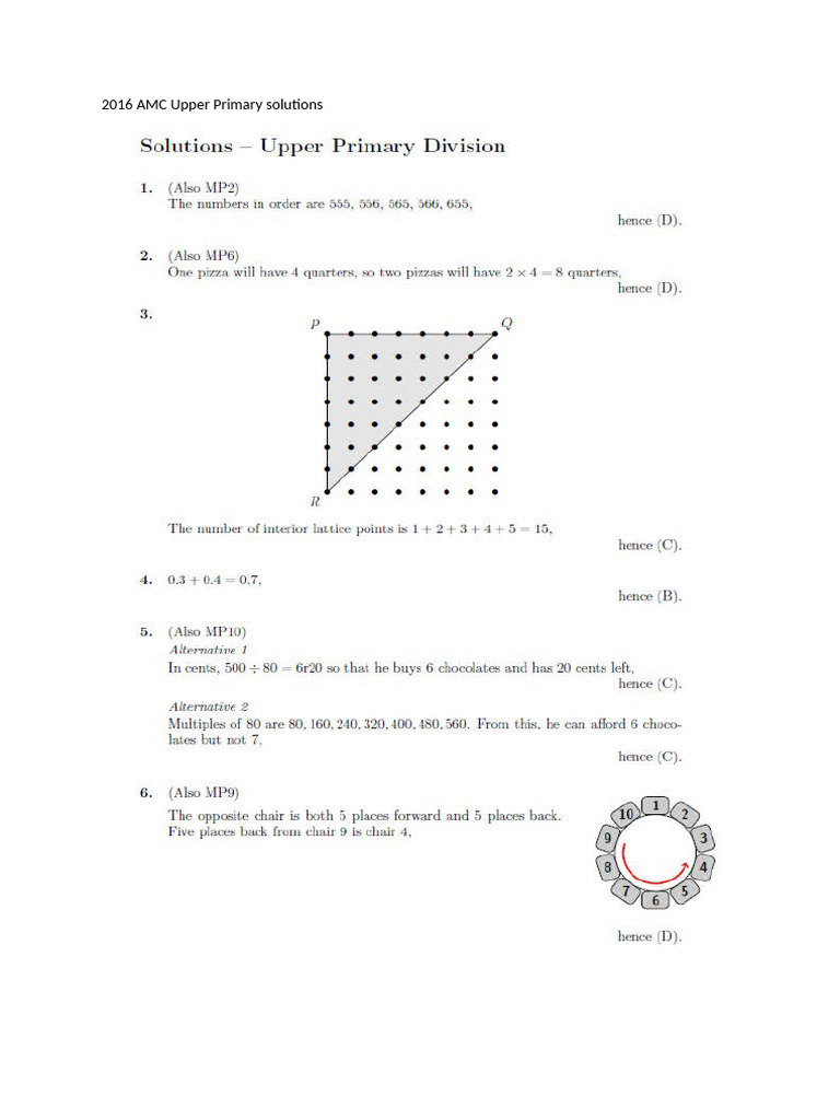 2016 AMC Upper Primary Solutions | PDF