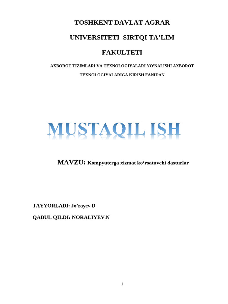 Kompyuterga Xizmat Ko Rsatuvchi Dasturlar | PDF
