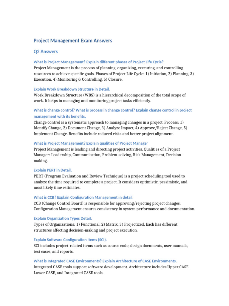 Project Management Exam Answers | PDF | Project Management | Business