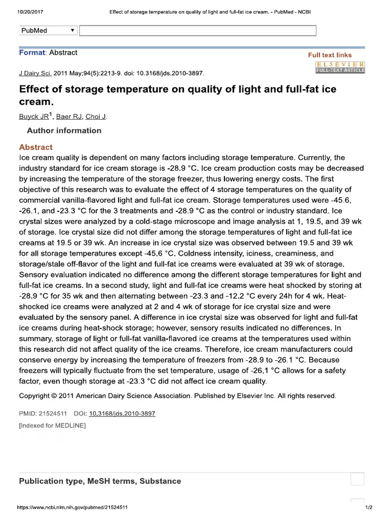 Ice Cream Temp - Medical Abstract On Ice Cream Storage Temp Diff 2011 | PDF