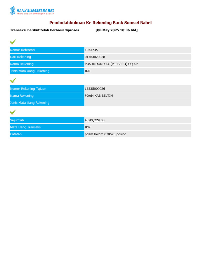 Transferinhouse-20250507 Pdam Beltim | PDF