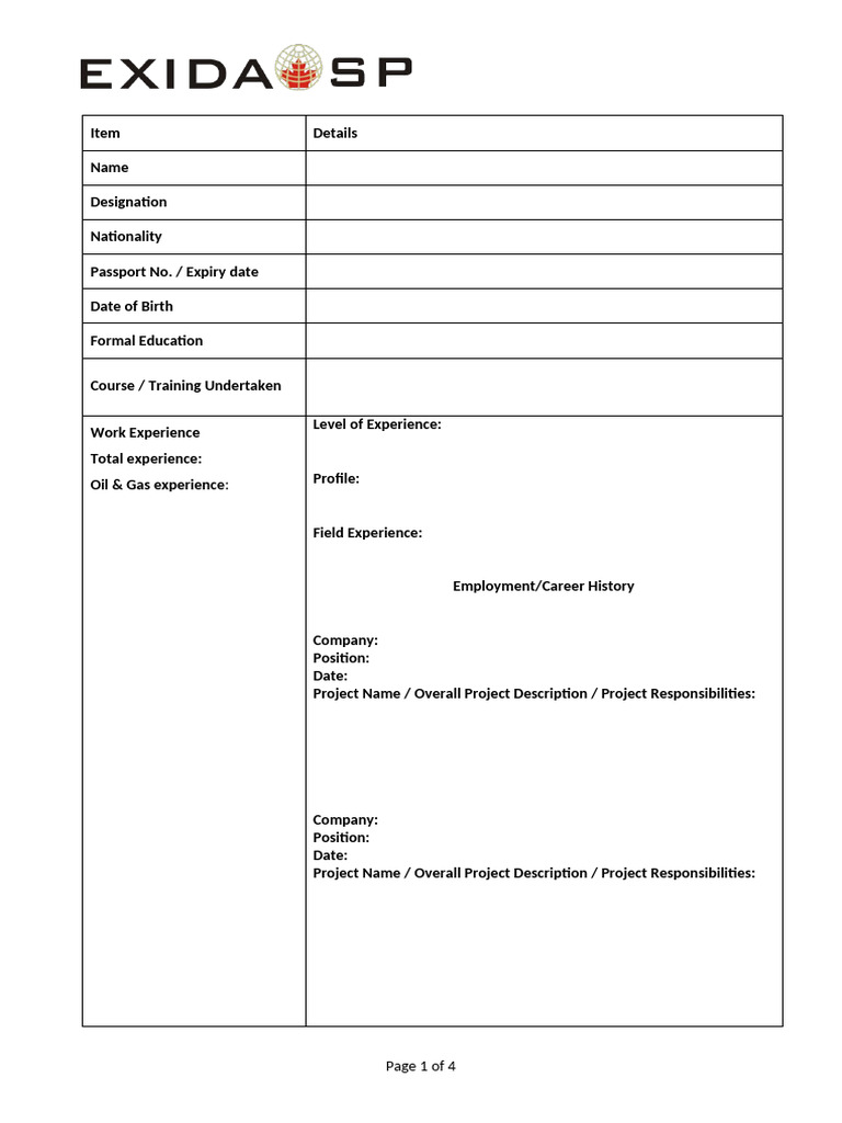 CV Project Format (ExidaSP) - Rev | PDF