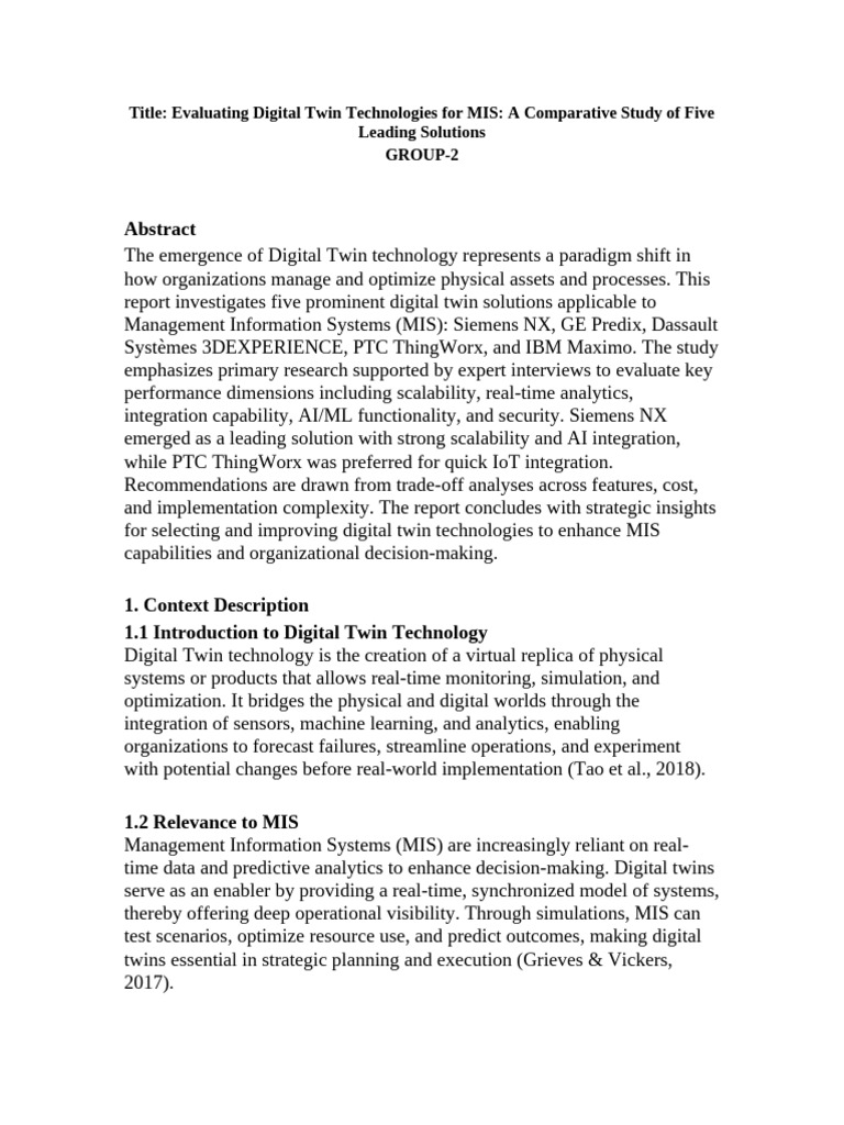 Digital Twin Technologies Report-GROUP-2 | PDF | Internet Of Things ...