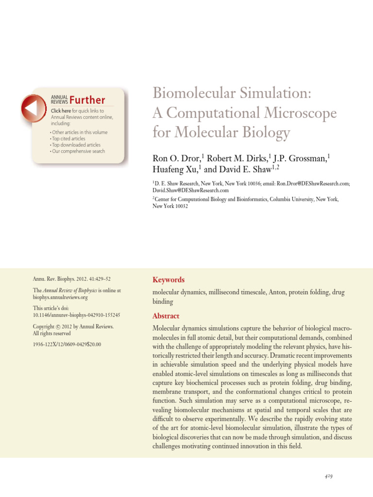 Biomolecular Simulation | PDF | Molecular Dynamics | Force Field (Chemistry)