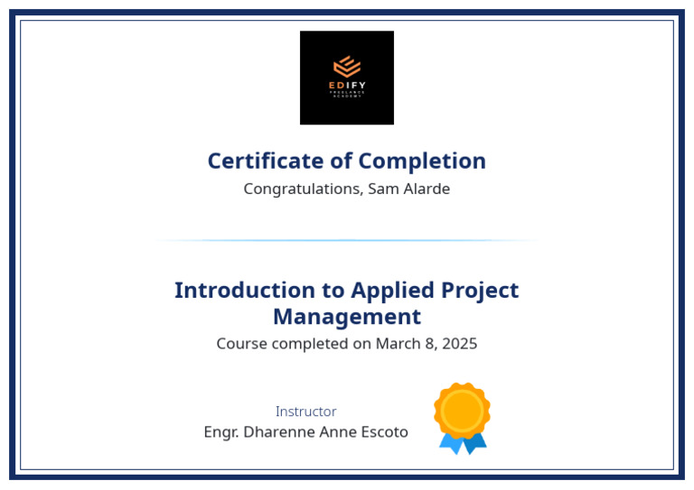 Introduction To Applied Project Management - Certificate | PDF