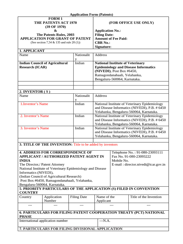 Patent Application Form NIVEDI | PDF | Patent Application | Patent
