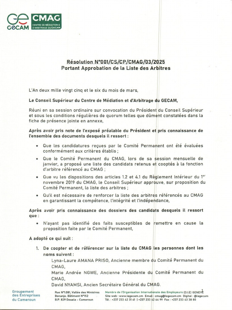 Résolution Du Conseil Supérieur Du CMAG | PDF