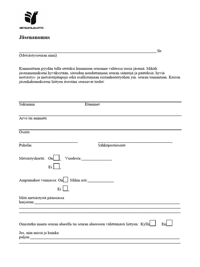 Kopio Tiedostosta Seuranjasenanomus - 0 | PDF
