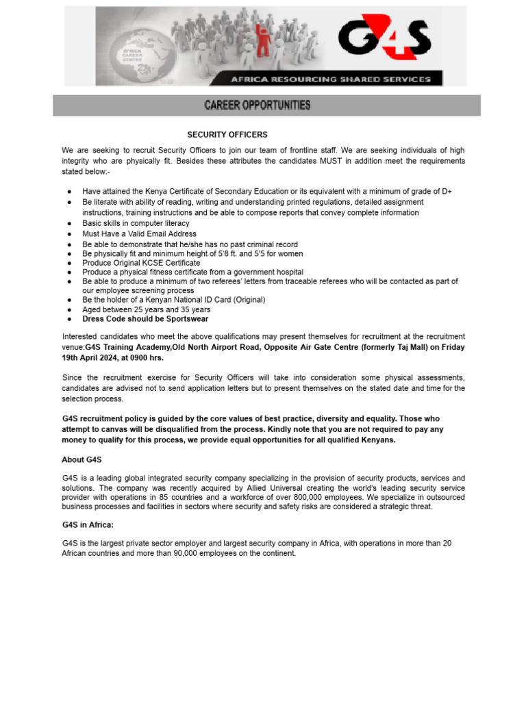 G4S Security Officer Recruitment 2024 | PDF | Recruitment