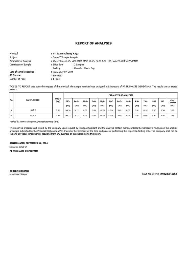 Draft Roa Silica Abbr So-49193 | PDF | Materials | Building Materials
