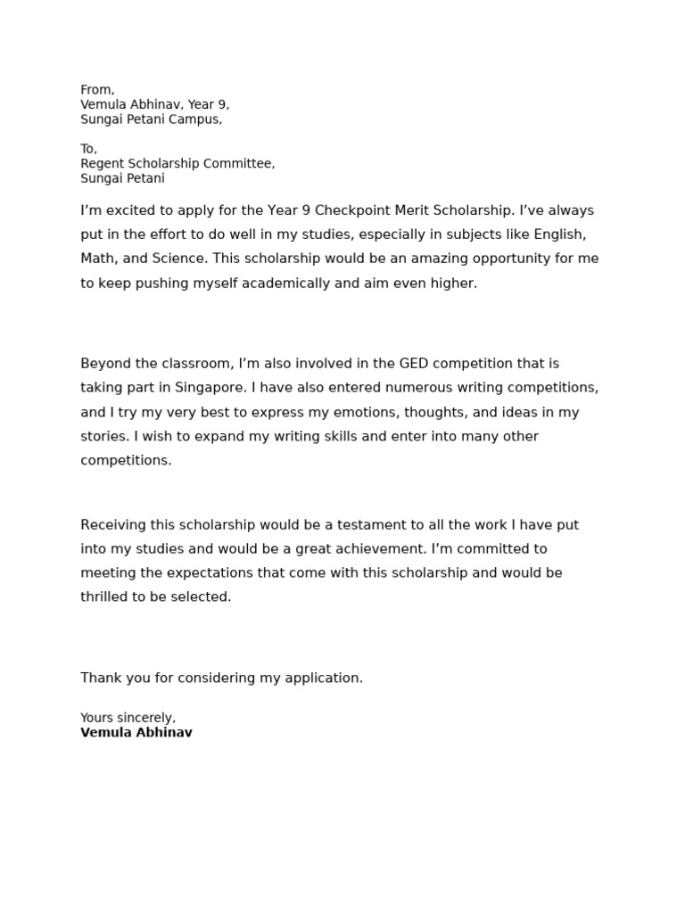 Cover Letter Scholorship Regent | PDF