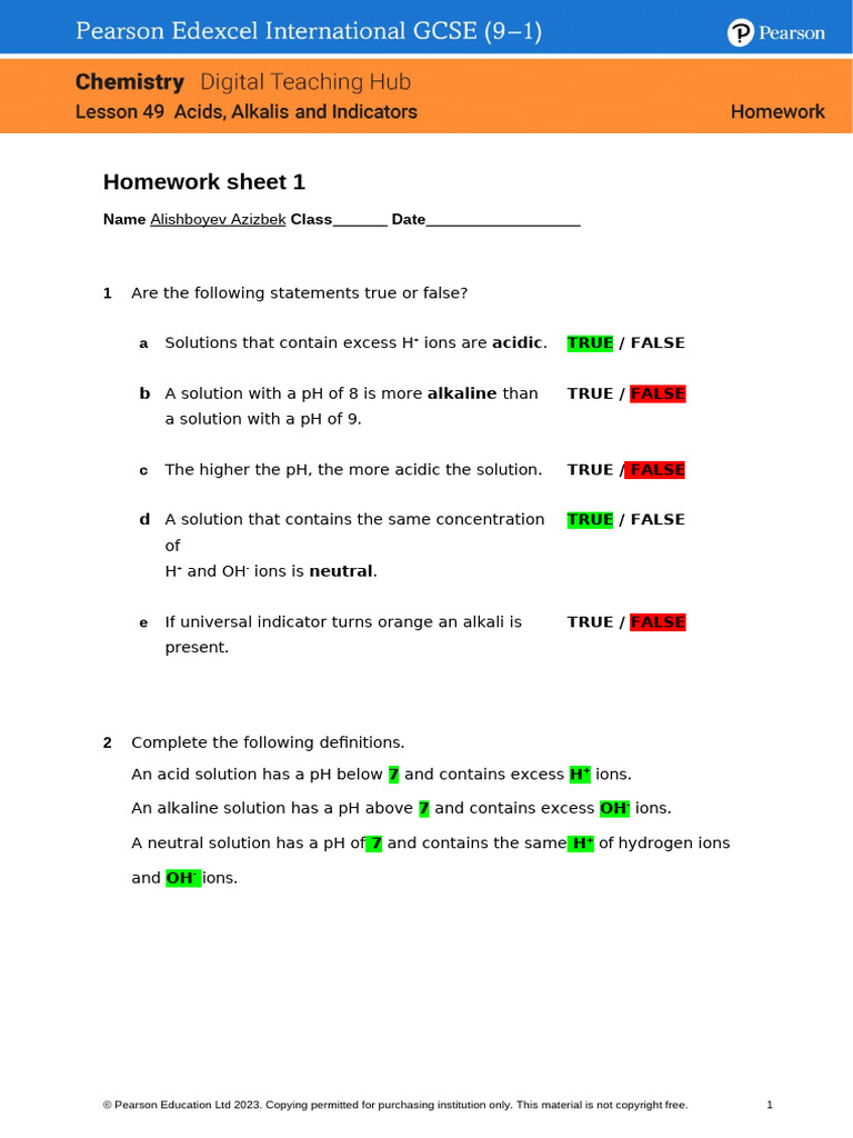 IG Chemistry Lesson49 Homework1 | PDF