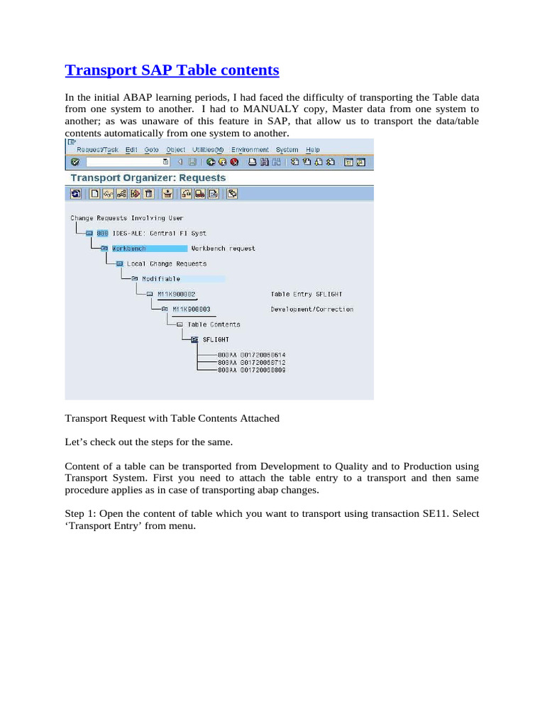 Transport SAP Table Contents | PDF