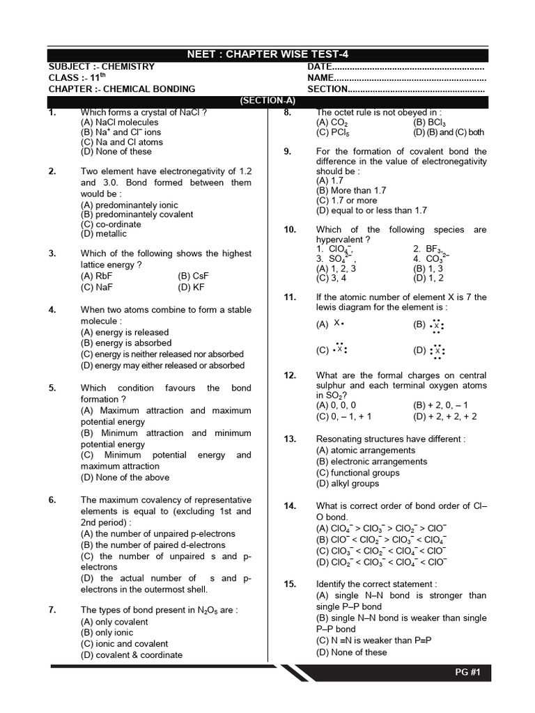 4-Chemical Bonding Question | PDF | Chemical Bond | Chemical Polarity