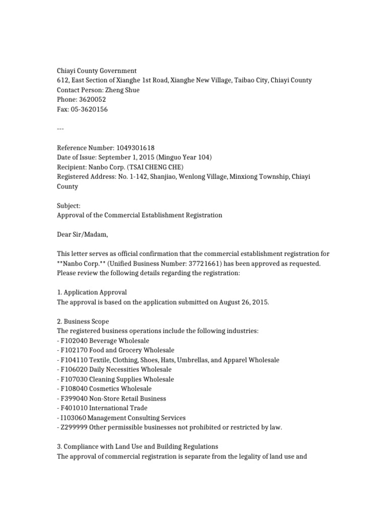 Chiayi County Commercial Registration Approval | PDF | Justice | Crime ...
