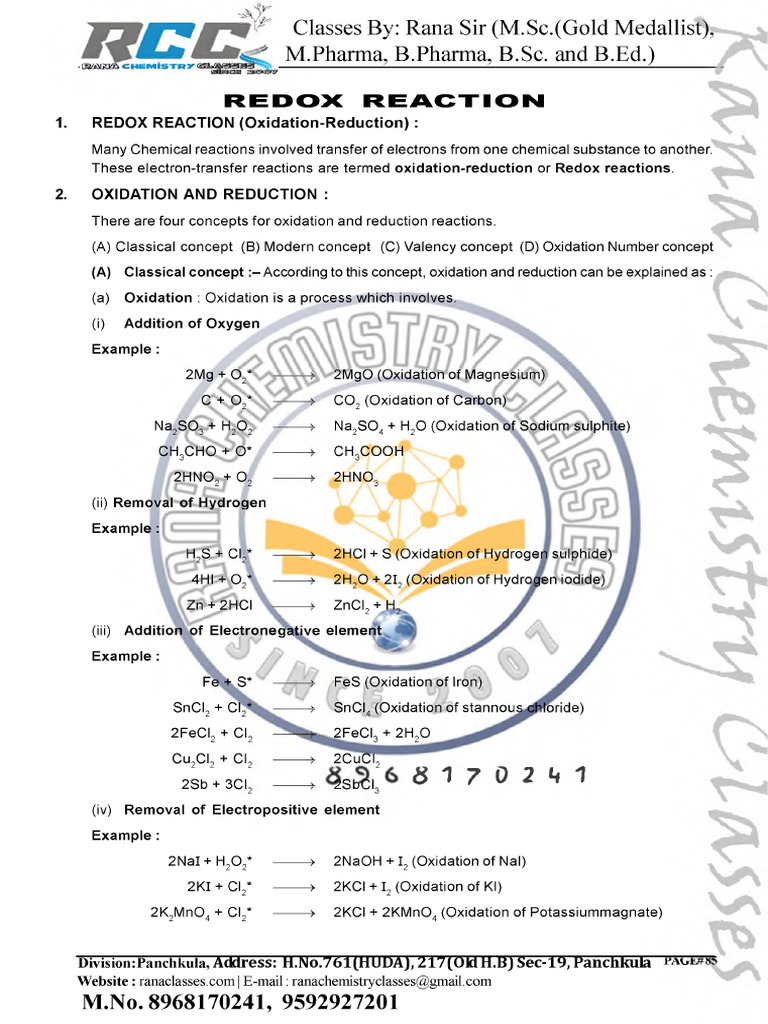 RCC Redox Reaction 2024 | PDF