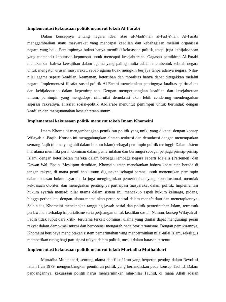 Implementasi Kekuasaan Politik dalam Islam | PDF