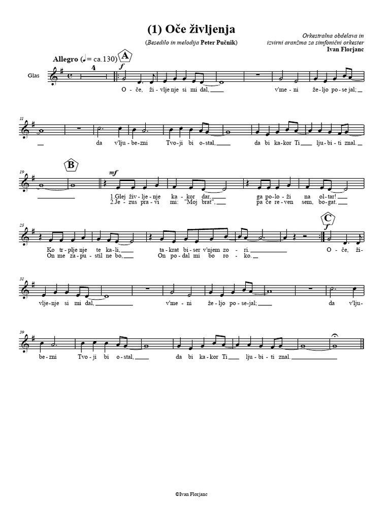 1 Oce Zivljenja Score Voice | PDF