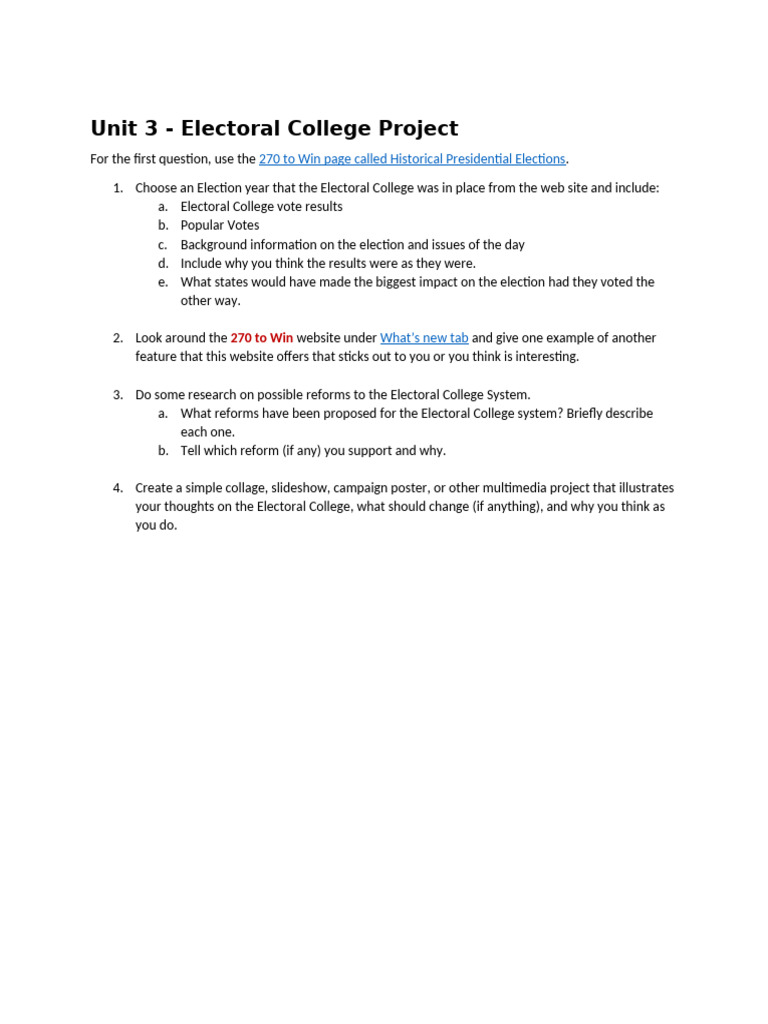 Unit 3 Summative Assessment - Electoral College Project | PDF