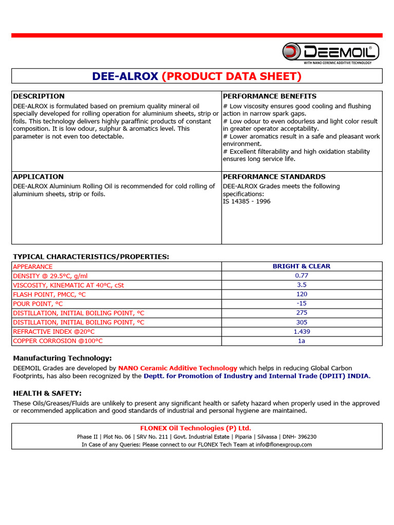 Aluminium Rolling Oil PDSDEEMOIL | PDF | Viscosity | Aluminium