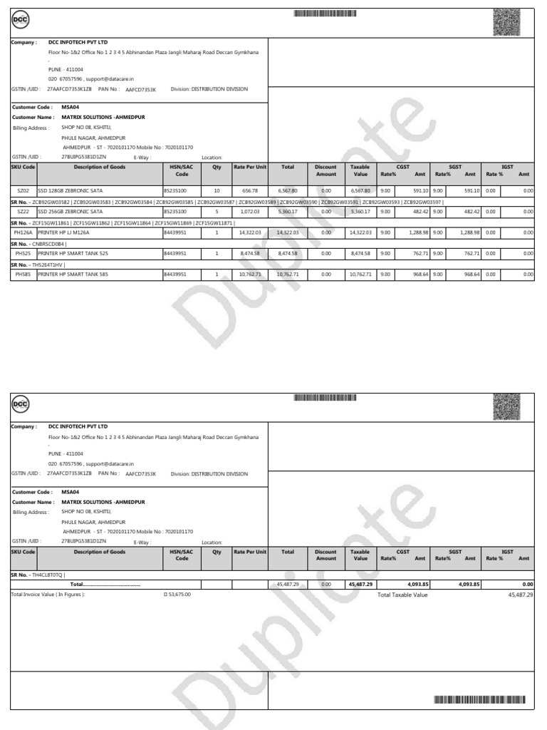 DCC Infotech Pvt Ltd Tax Invoice | PDF | Invoice | Government Finances