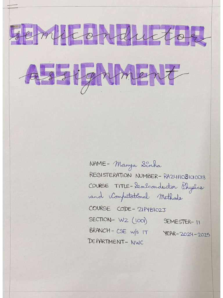 Semiconductor Assignment Pdf 1805
