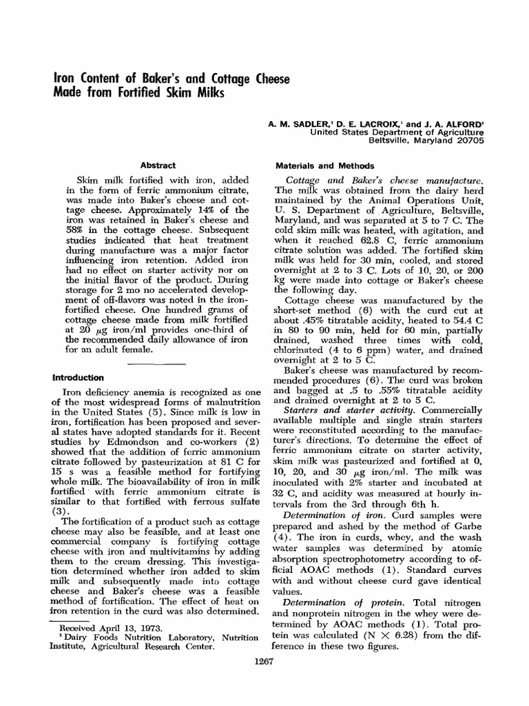 Iron Fortification in Cottage Cheese | PDF | Cheese | Milk