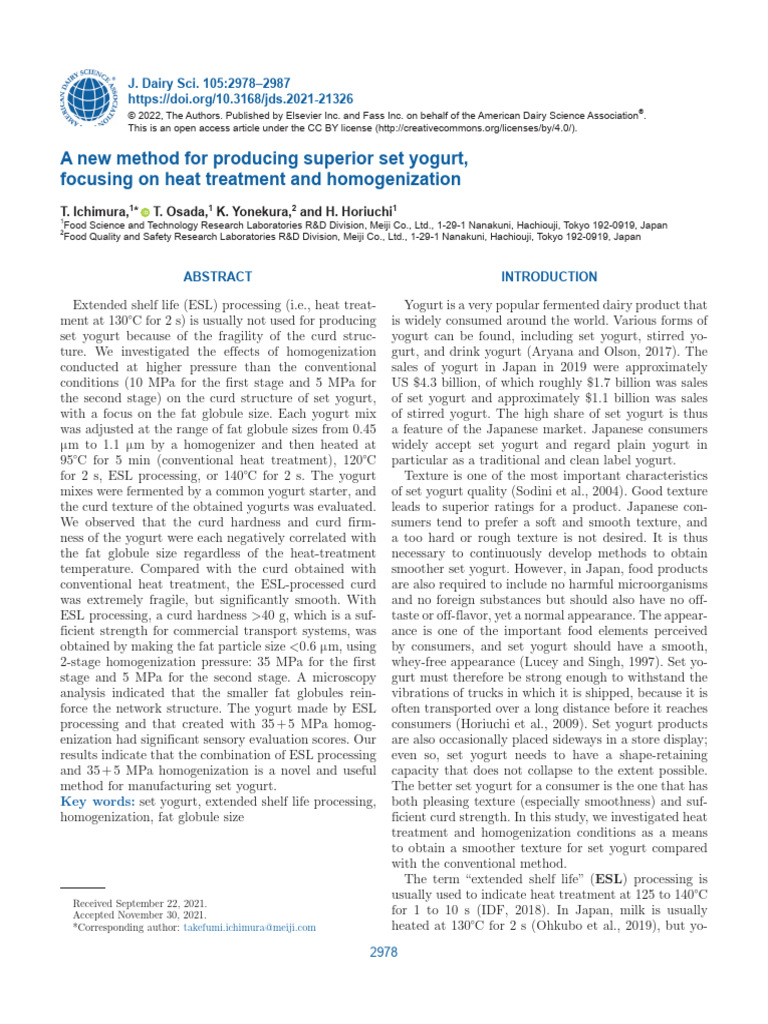 A New Method For Producing Superior Set Yogurt Focusing On Heat ...